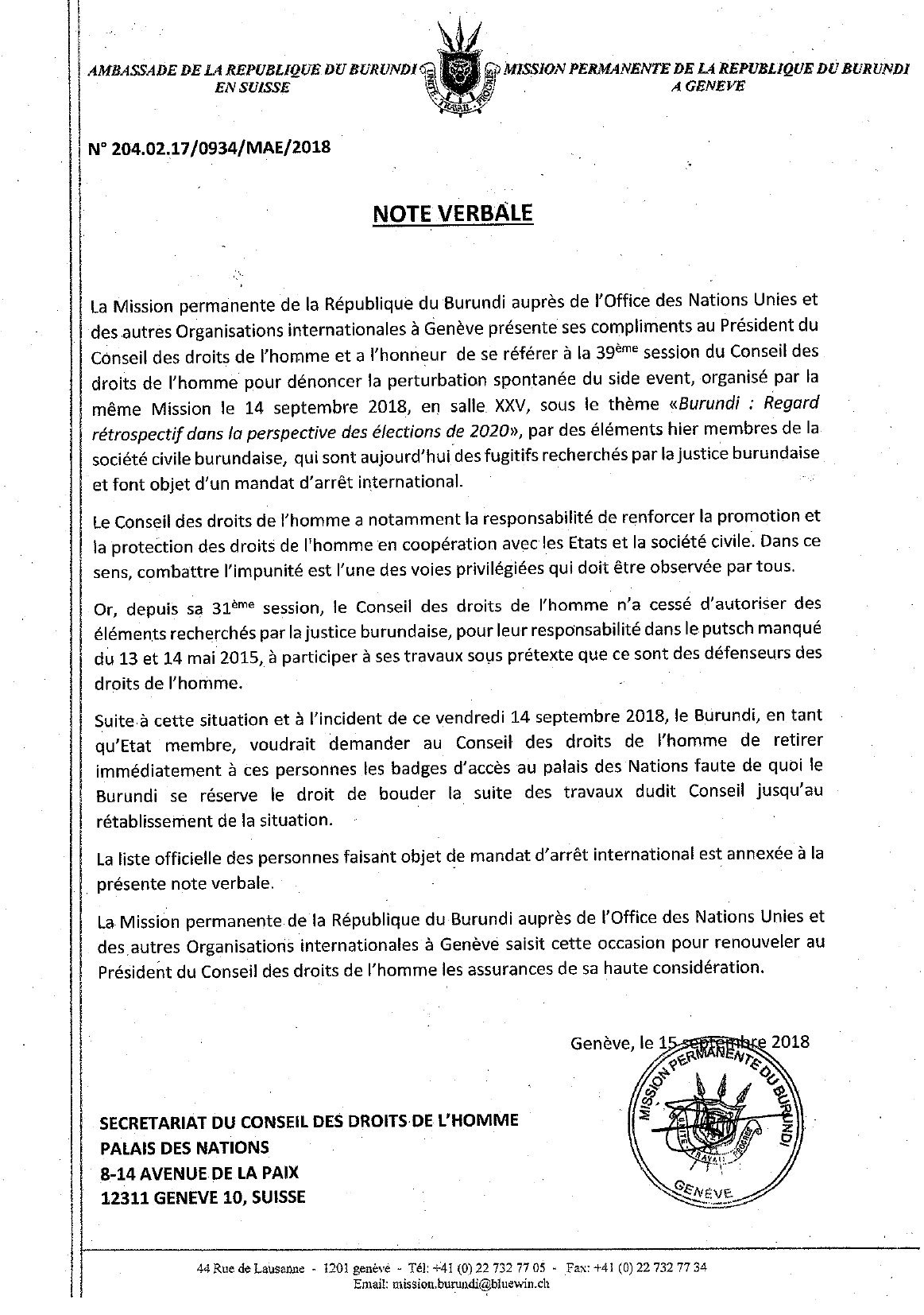 ONU Burundi Note Verbale Concernant Des Fugitifs Burundais Pr sents ONU Burundi Note Verbale Concernant Des Fugitifs Burundais Pr sents